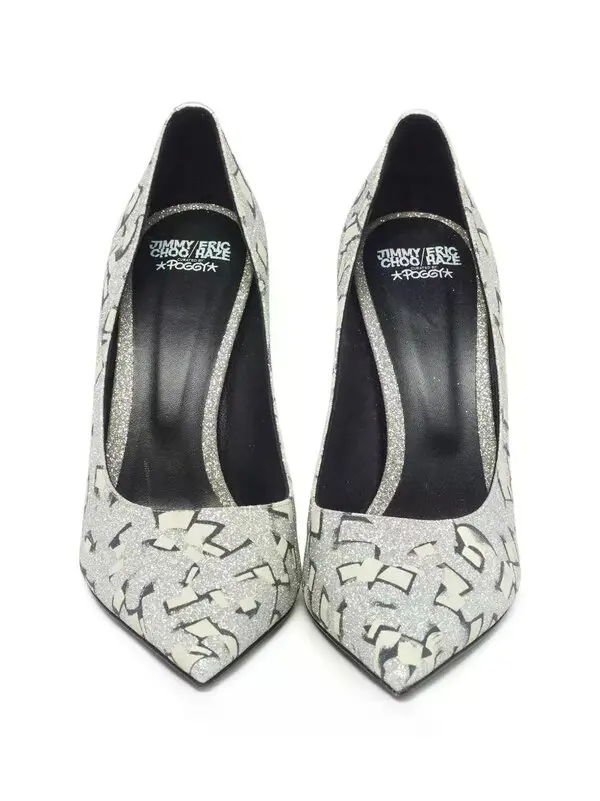 JIMMY CHOO Tone Glitter Finish Pointed Toe High Stiletto Heel Pumps - Silver