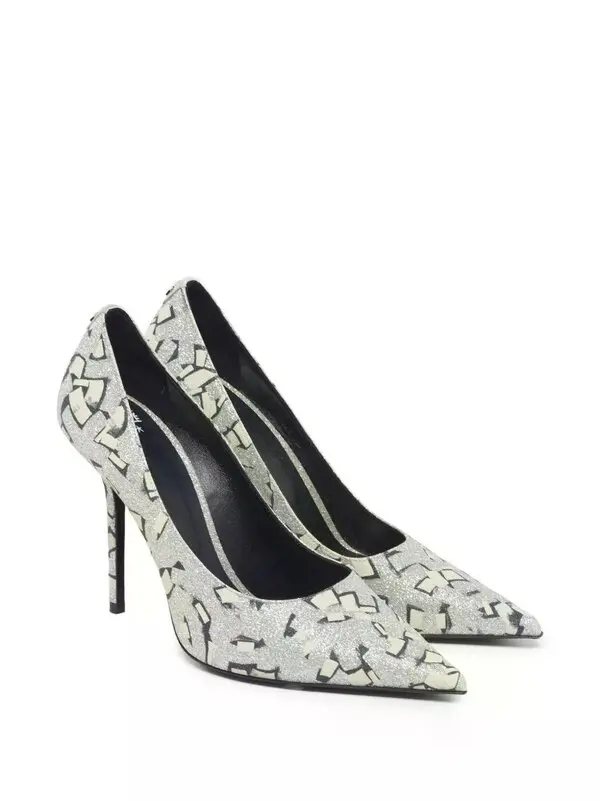 JIMMY CHOO Tone Glitter Finish Pointed Toe High Stiletto Heel Pumps - Silver