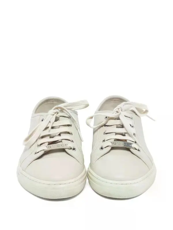 Gucci Grey Leather Round Toe Lace-up Sneakers