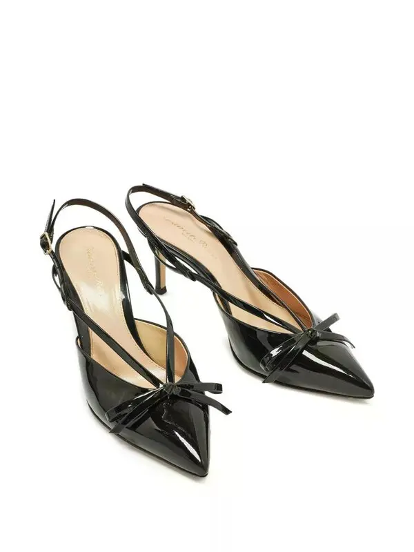 GIANVITO ROSSI Patent Leather Pointed Toe Slingback Pumps With Bow Detailing