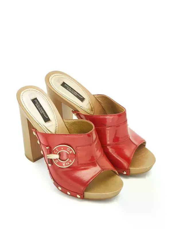 Dolce & Gabbana Studded Patent Leather Block Heel Sandals