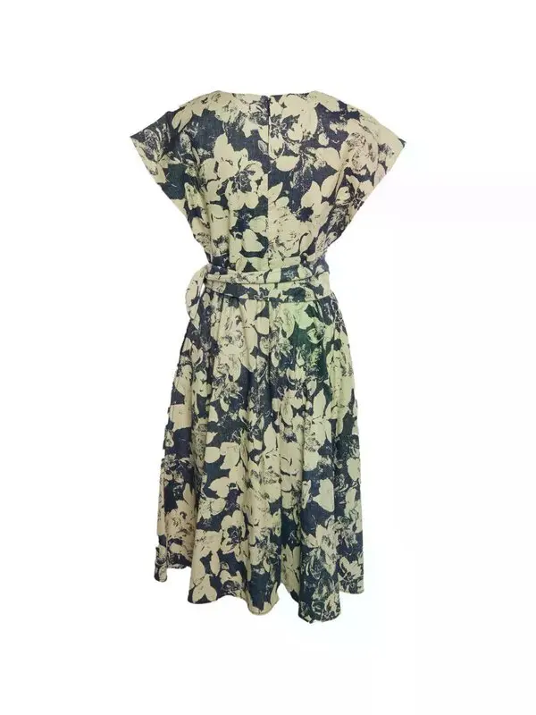 Carolina Herrera Floral Print Belted Midi Dress - Blue