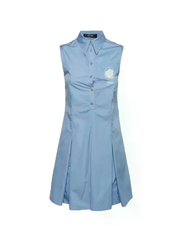 Versace Pleated Sleeveless Dress - Blue