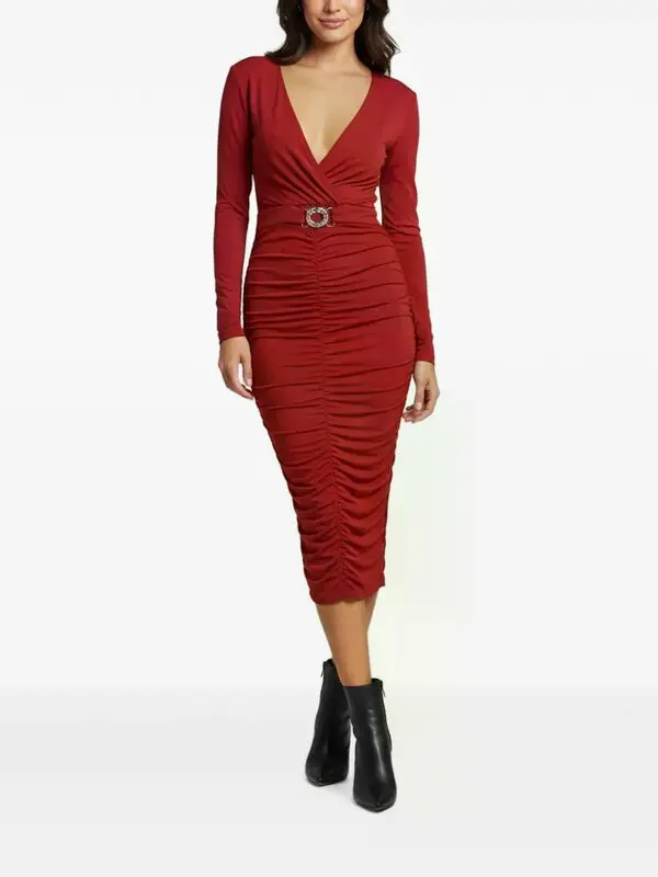 Just Cavalli V-neck Midi Dress With Snake Detail - Red