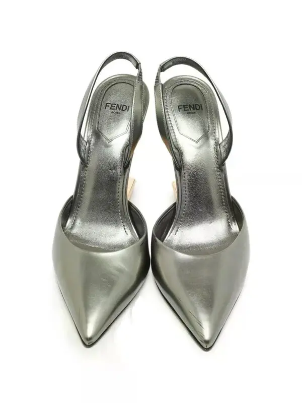 Fendi Metallic Leather Pointed Toe Slingback Pumps With Sculptural Gold-tone Heel