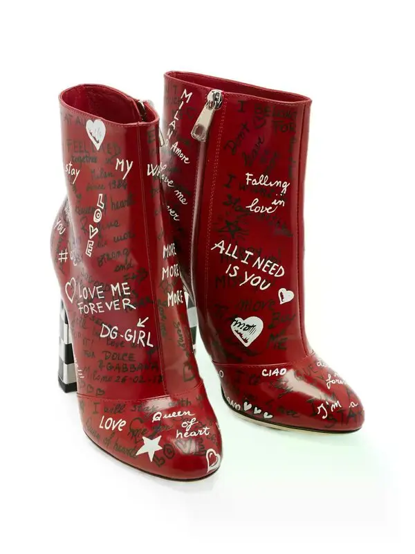 Dolce & Gabbana Graffiti Print Leather Ankle Boots