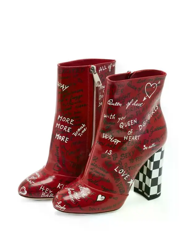 Dolce & Gabbana Graffiti Print Leather Ankle Boots
