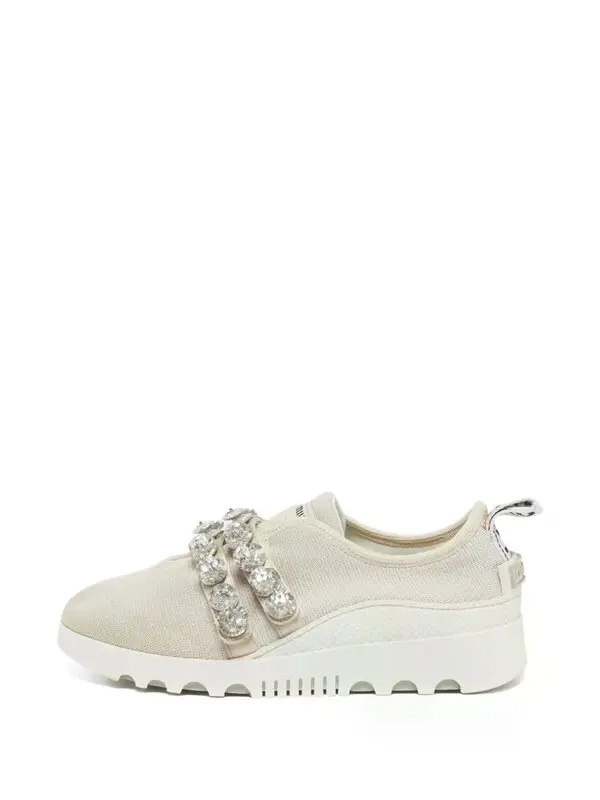 Miu Miu Crystal-embellished Slip-on Sneakers - Neutrals