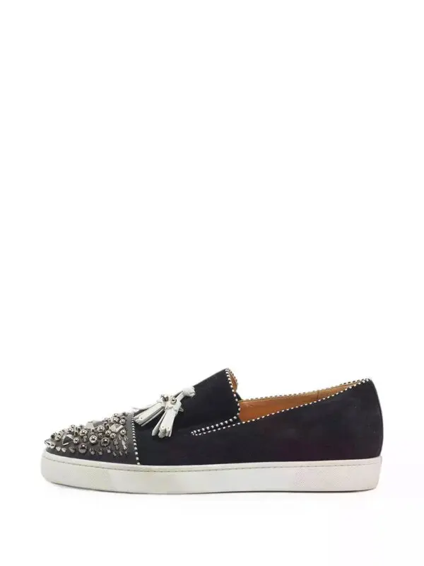 CHRISTIAN LOUBOUTIN Sicilian Tassel Embellished Suede Slip-on Sneakers - Blue
