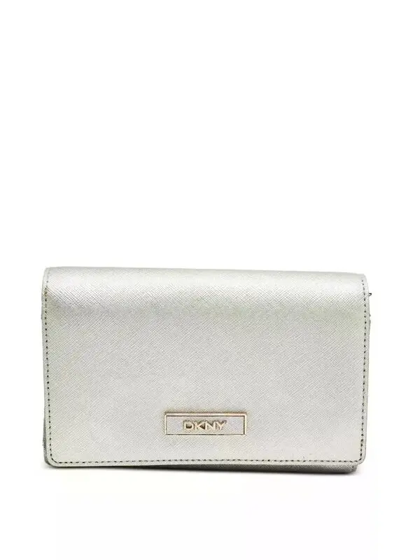 Dkny Logo Plaque Flap Wallet - Silver