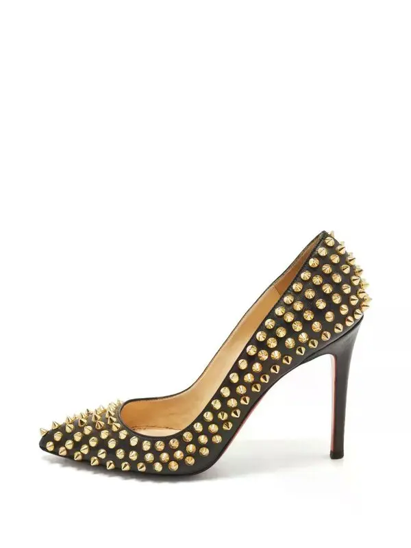 CHRISTIAN LOUBOUTIN Leather Gold Spike Embellished Pigalle Pumps - Black