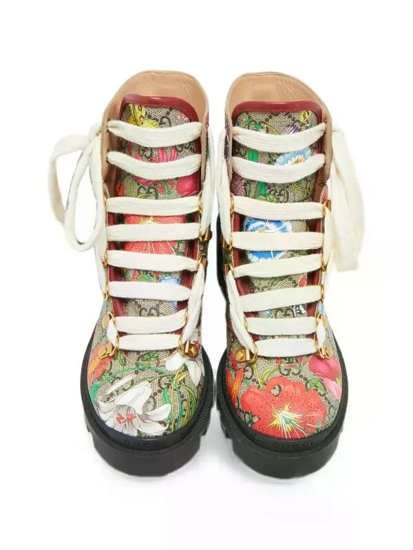 Gucci Gg Flora Canvas Lace-up Ankle Boots