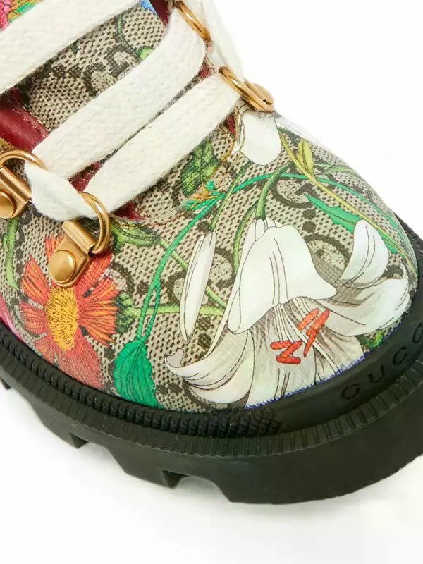 Gucci Gg Flora Canvas Lace-up Ankle Boots