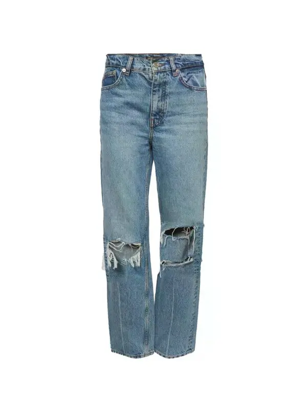 Maje Cotton Denim Ripped Loose-fit Jeans - Blue