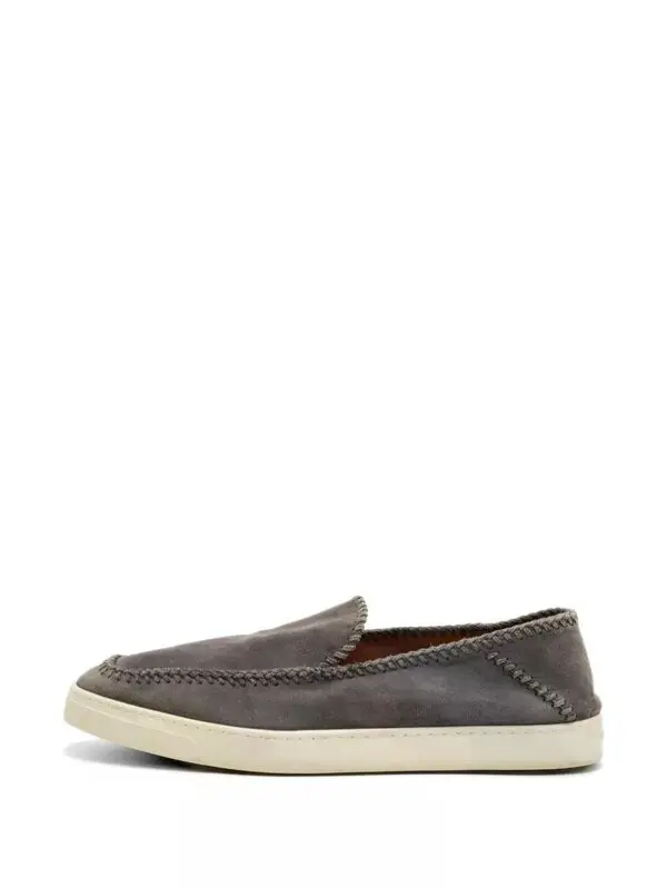 Giorgio Armani Braided Detailing Suede Loafers - Grey