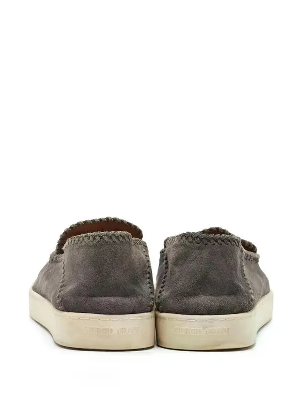 Giorgio Armani Braided Detailing Suede Loafers - Grey