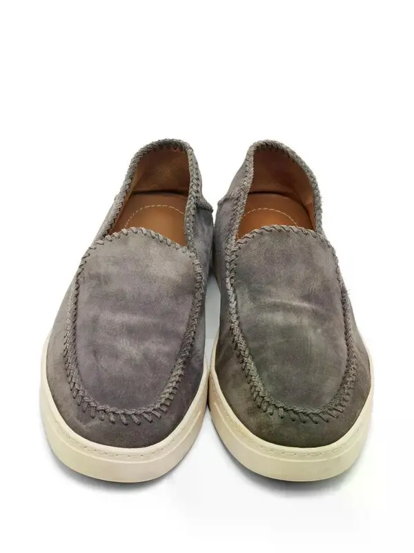 Giorgio Armani Braided Detailing Suede Loafers - Grey