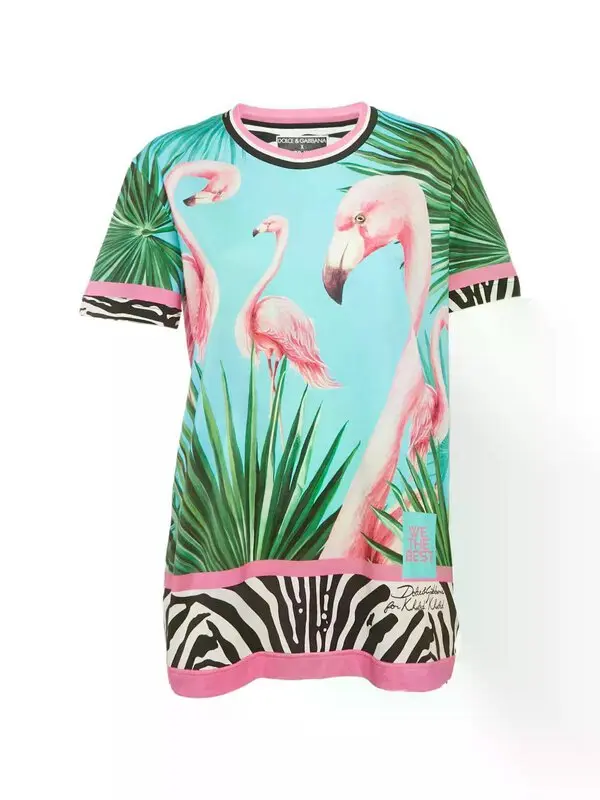 Dolce & Gabbana Flamingo & Zebra Print T-shirt - Blue