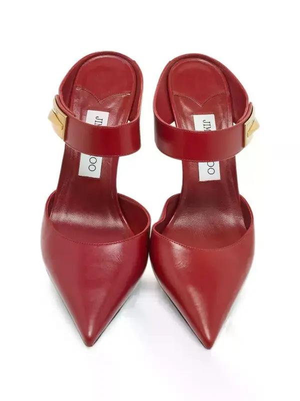 JIMMY CHOO Leather Pointed-toe Mules With Gold-tone Logo Plaque