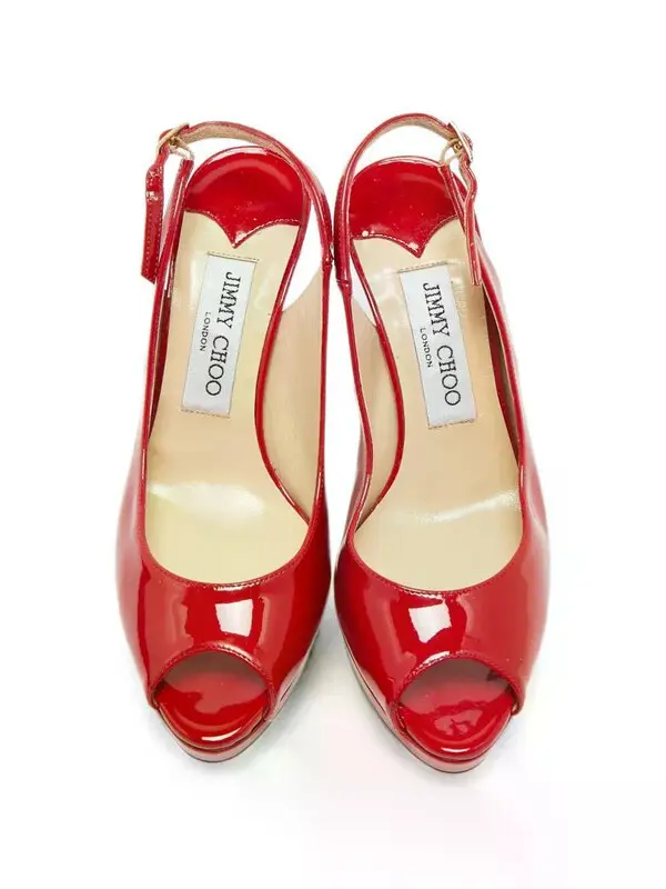 JIMMY CHOO Patent Peep-toe Slingback Pumps