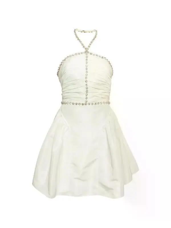 SELF-PORTRAIT Diamante-trim Taffeta Mini Dress - Neutrals
