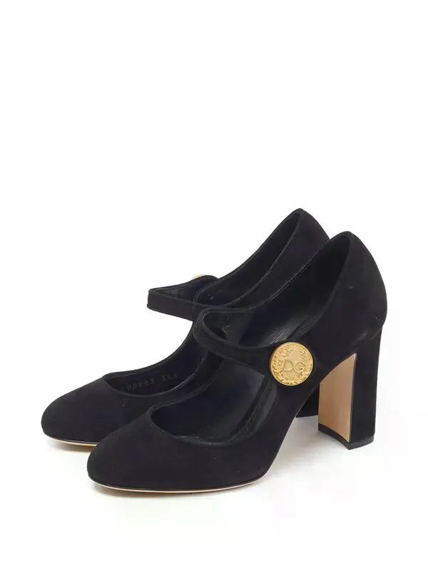 Dolce & Gabbana Suede Dg Logo Mary Jane Block Heel Pumps