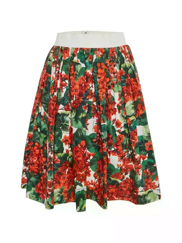 Dolce & Gabbana Floral Print Pleated Midi Skirt - Red