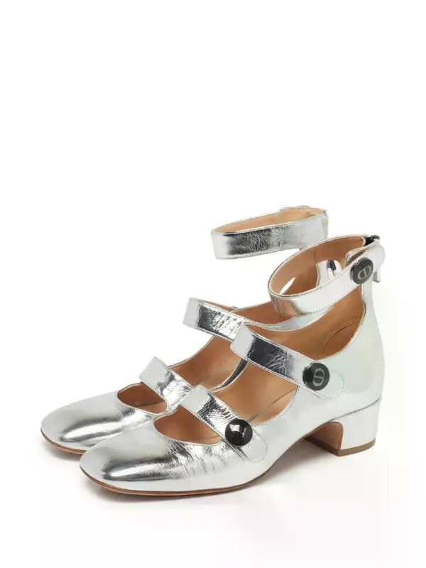 Dior Tone Square Toe Block Heel Pumps - Silver