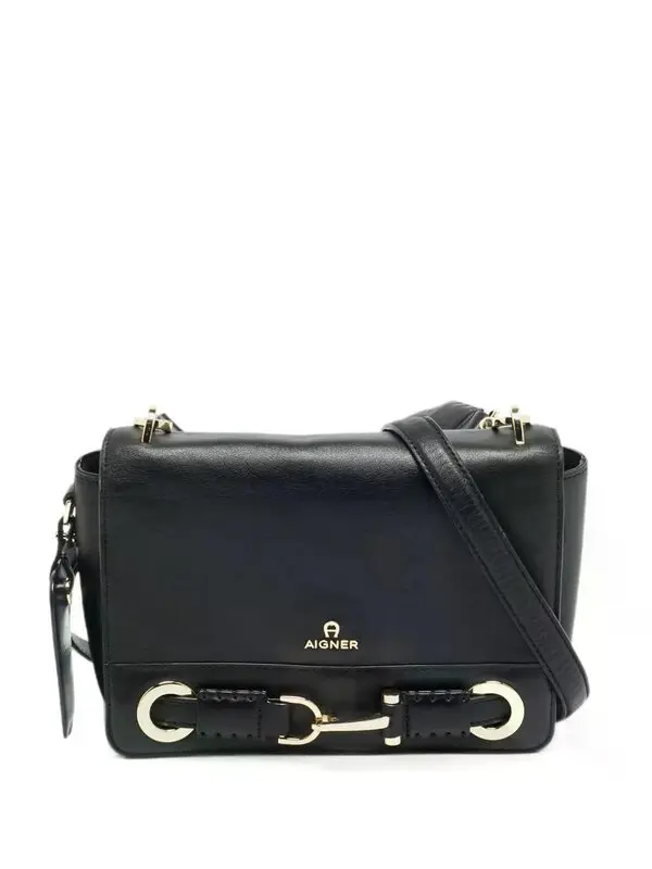 AIGNER Flap Leather Shoulder Bag - Black