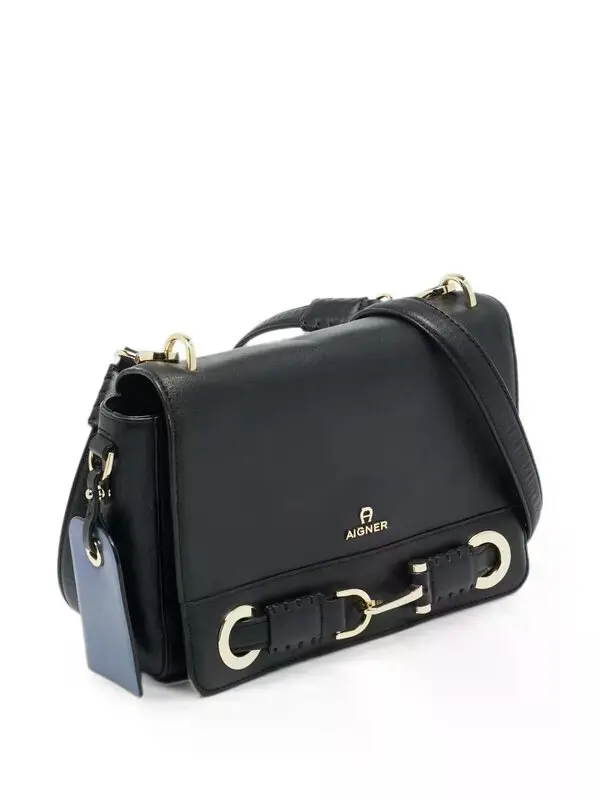 AIGNER Flap Leather Shoulder Bag - Black