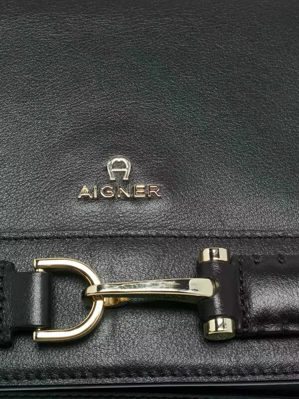 AIGNER Flap Leather Shoulder Bag - Black