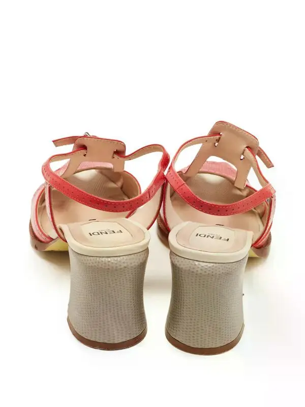 Fendi Lizard-embossed Leather T-bar Block Heel Sandals