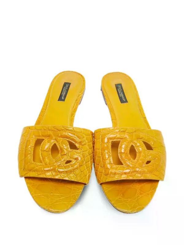 Dolce & Gabbana Dg Logo Croc-embossed Leather Flat Sandals
