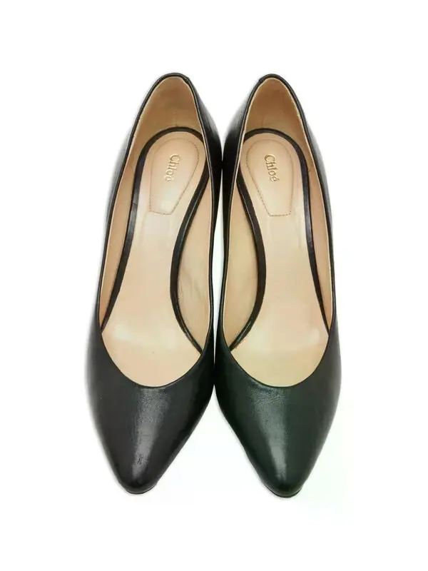 Chloé Leather Pointed Toe Block Heel Pumps