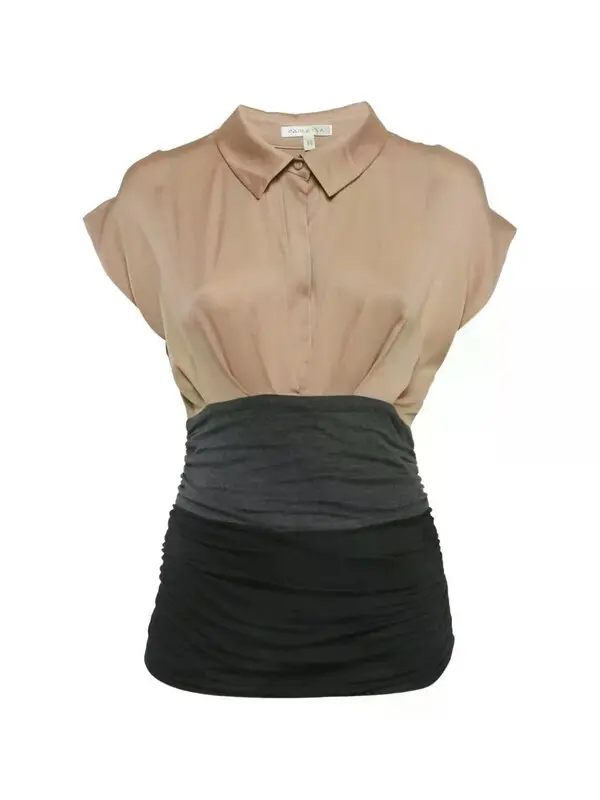 Paule Ka Ruched Satin-panel Top - Neutrals
