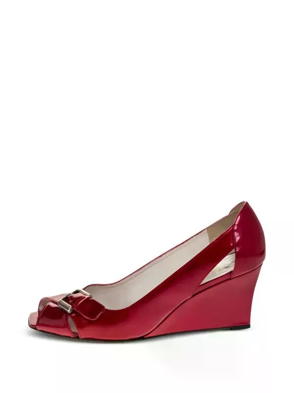 STUART WEITZMAN Open-toe Buckle Detail Wedge Pumps