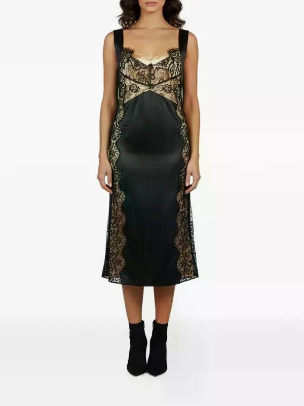 Dolce & Gabbana Lace-panel Satin Midi Dress - Black