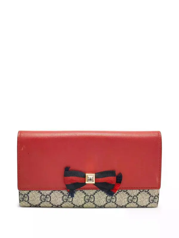 Gucci Gg Supreme Crystal-bow Wallet - Red