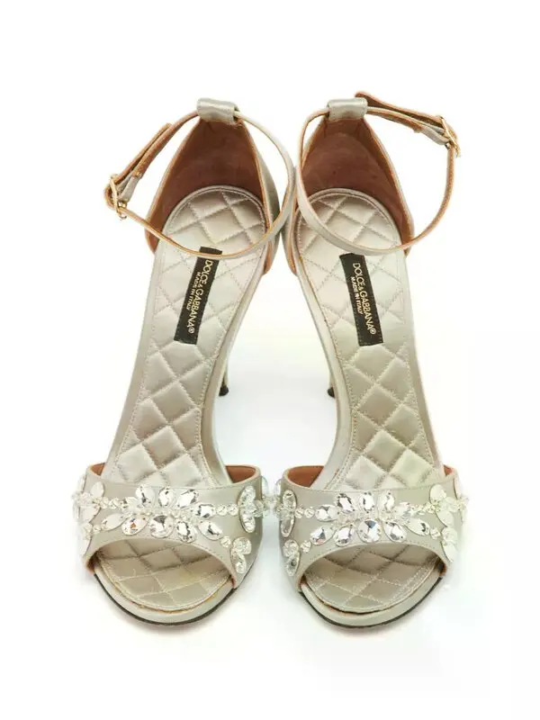 Dolce & Gabbana Crystal Embellished Ankle Strap Stiletto Sandals - Silver
