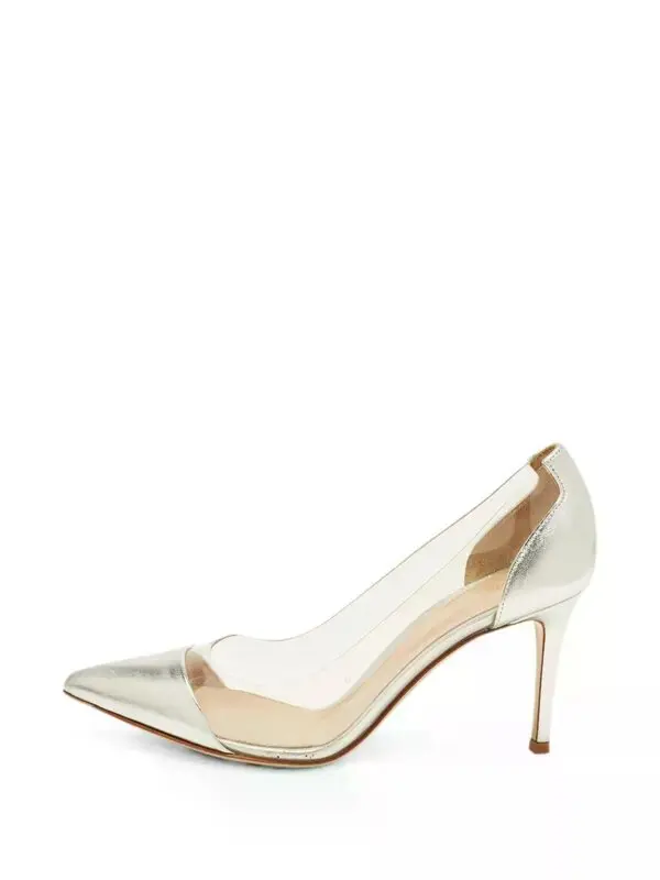 GIANVITO ROSSI Tone Metallic Transparent Panel Pointed Toe Pumps - Silver