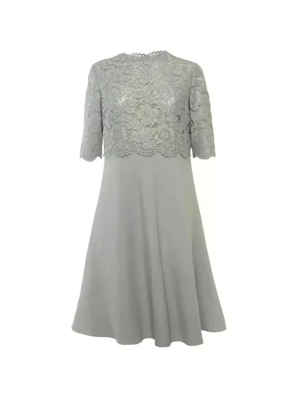 Valentino Garavani Wool Floral Lace Overlay Midi Dress - Blue