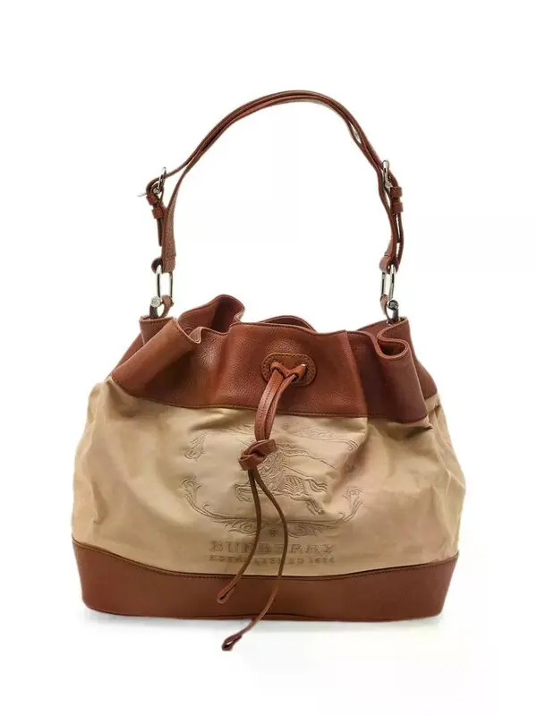 Burberry Embroidered Logo Leather Bucket Bag - Neutrals
