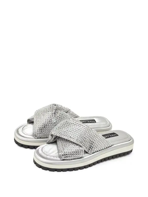 Dolce & Gabbana Crystal Embellished Crossover Sandals - Silver