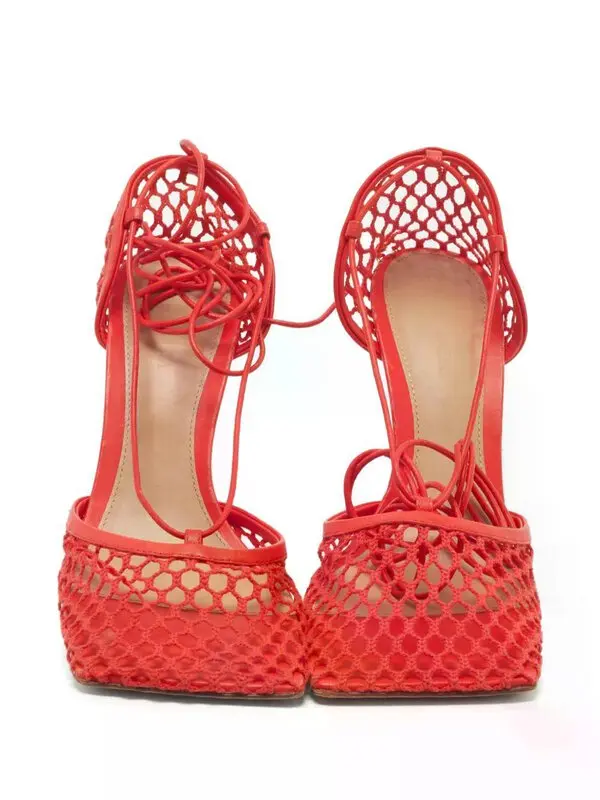 Bottega Veneta Mesh And Leather Stretch Ankle-wrap Pumps