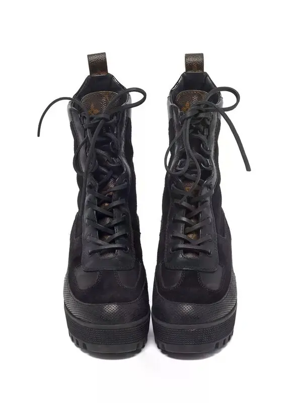 LOUIS VUITTON Laureate Leather And Suede Combat Boots