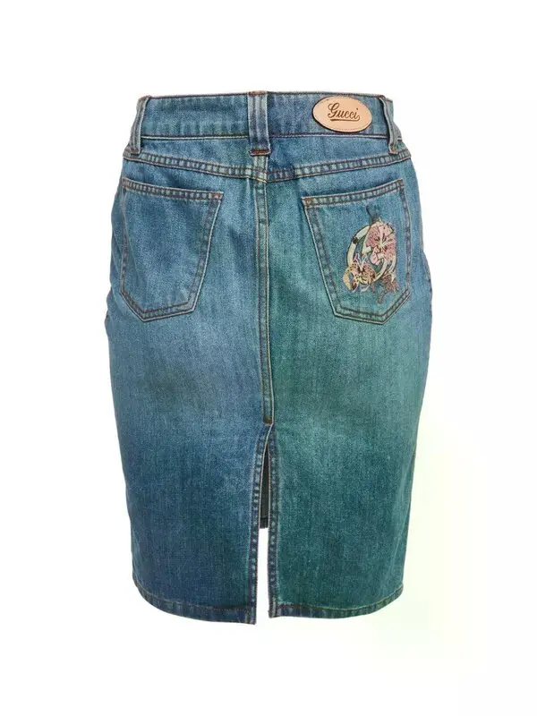 Gucci Floral Embroidered Pencil Mini Skirt - Blue