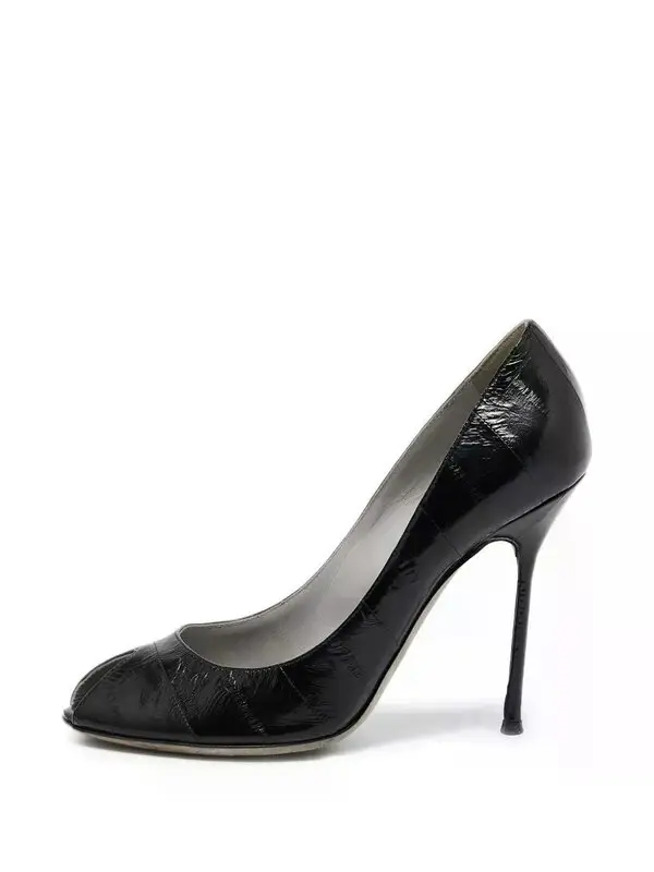 SERGIO ROSSI Peep-toe Eel Leather Pumps - Black