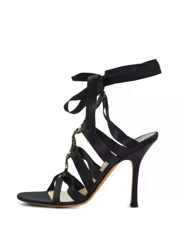 JIMMY CHOO Crystal Embellished Ankle Strap Heeled Sandals - Black