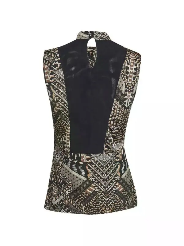 Just Cavalli Graphic Print High Neck Sleeveless Rear Cut-out Jersey Top - Black