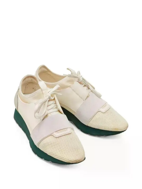 Balenciaga Race Runner Sneakers With Mesh Panels And Embossed Logo - Neutrals